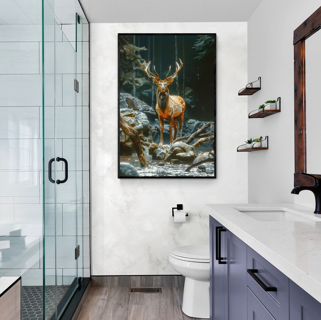 Mystical Elk in Enchanted Forest by the River Rocks Majestic Wildlife ...