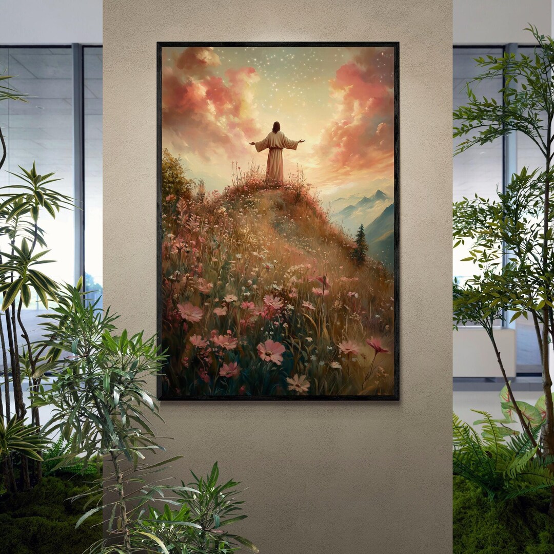 Majestic Jesus Wall Art Canvas Spiritual Christian Faith Decor Pastel ...