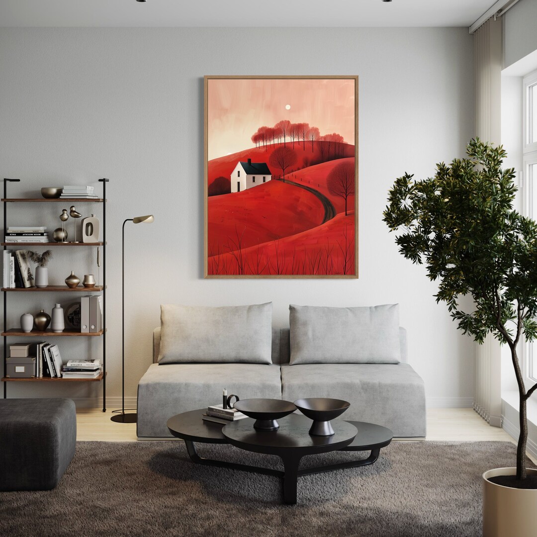 Rustic Red Rhythm Landscape Canvas Print, Tranquil Countryside Wall Art ...