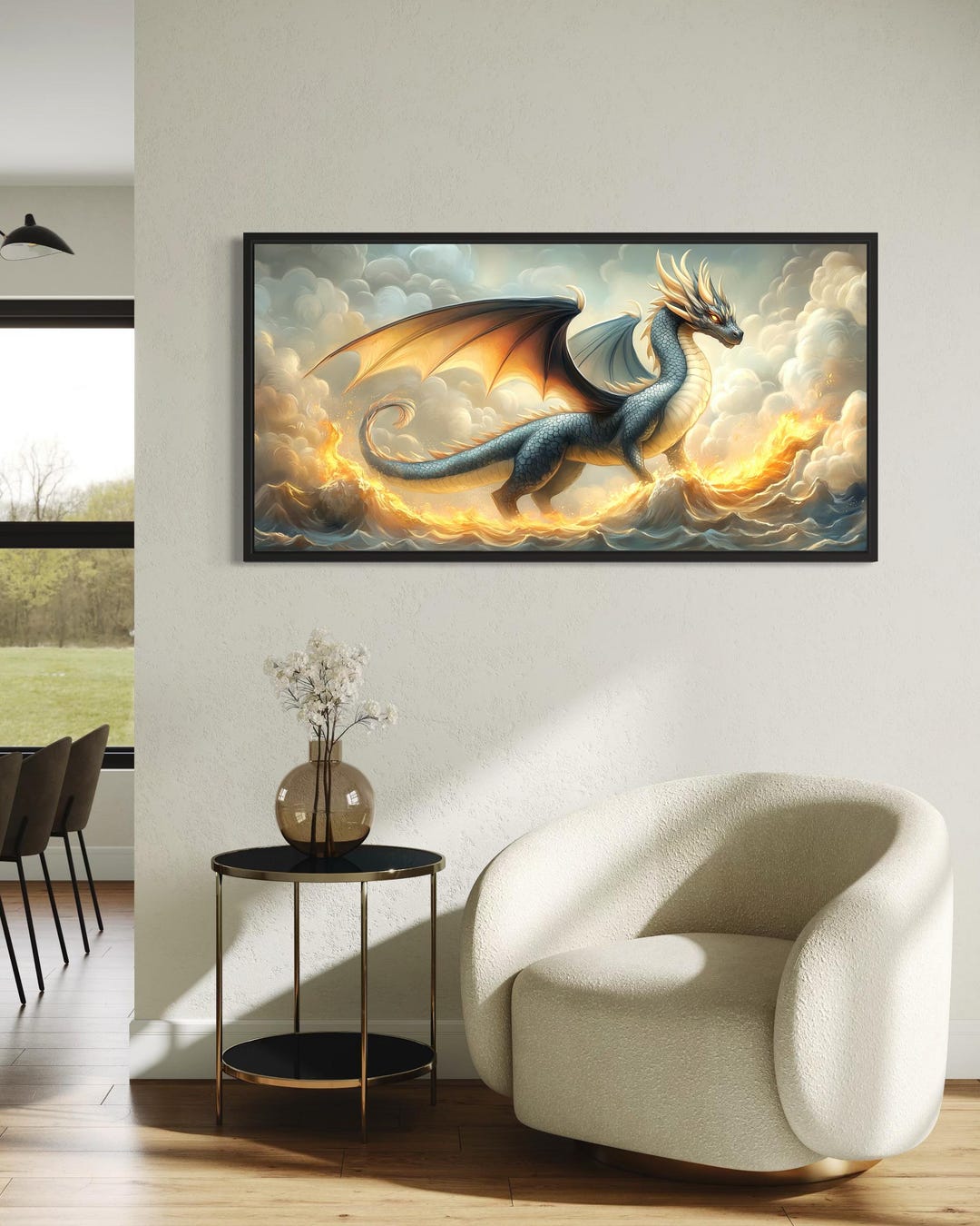Epic Dragon Illustration Canvas Print Majestic Metallic Blue Dragon ...