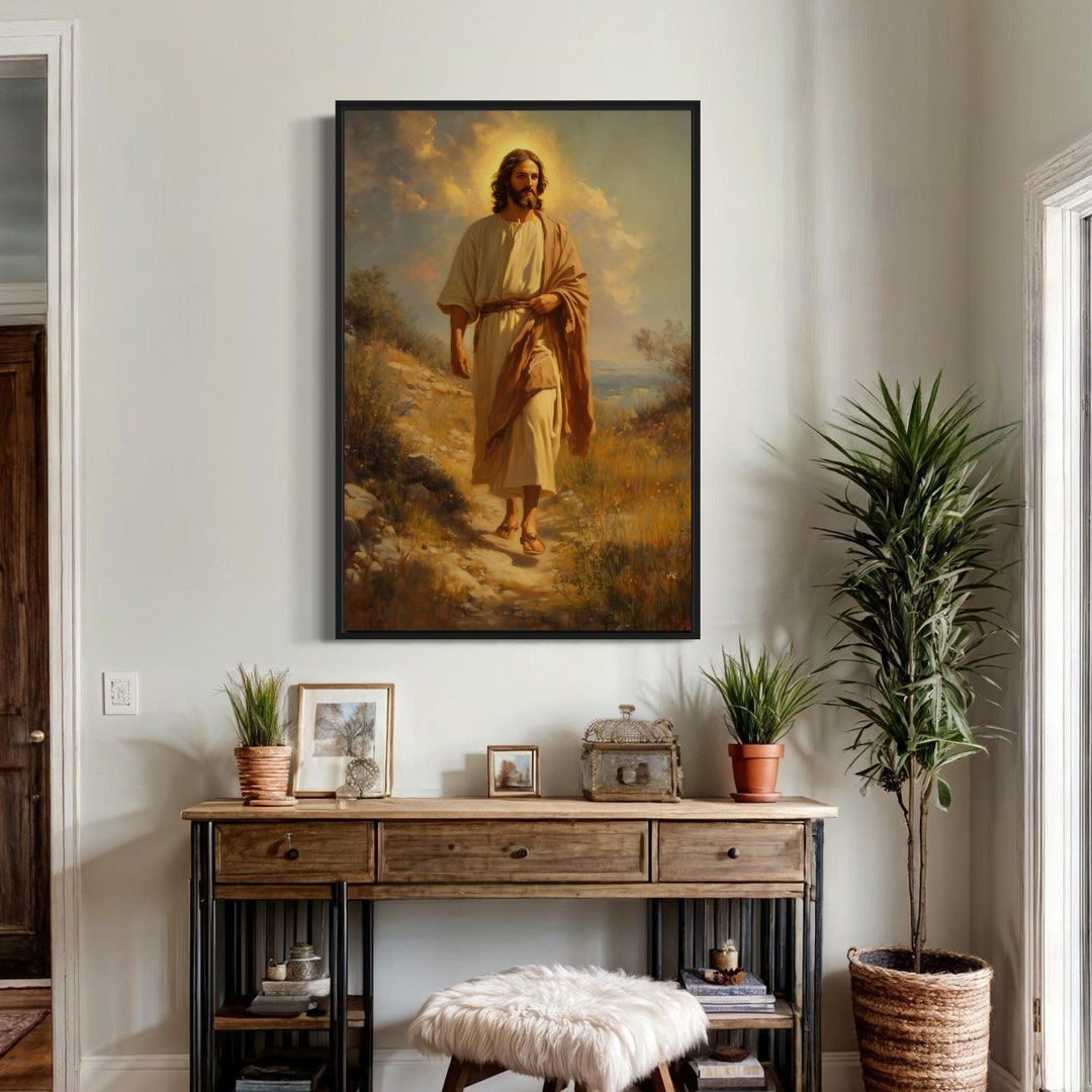 Jesus Christ Walking Nature Divine Pathway Golden Light Spiritual ...