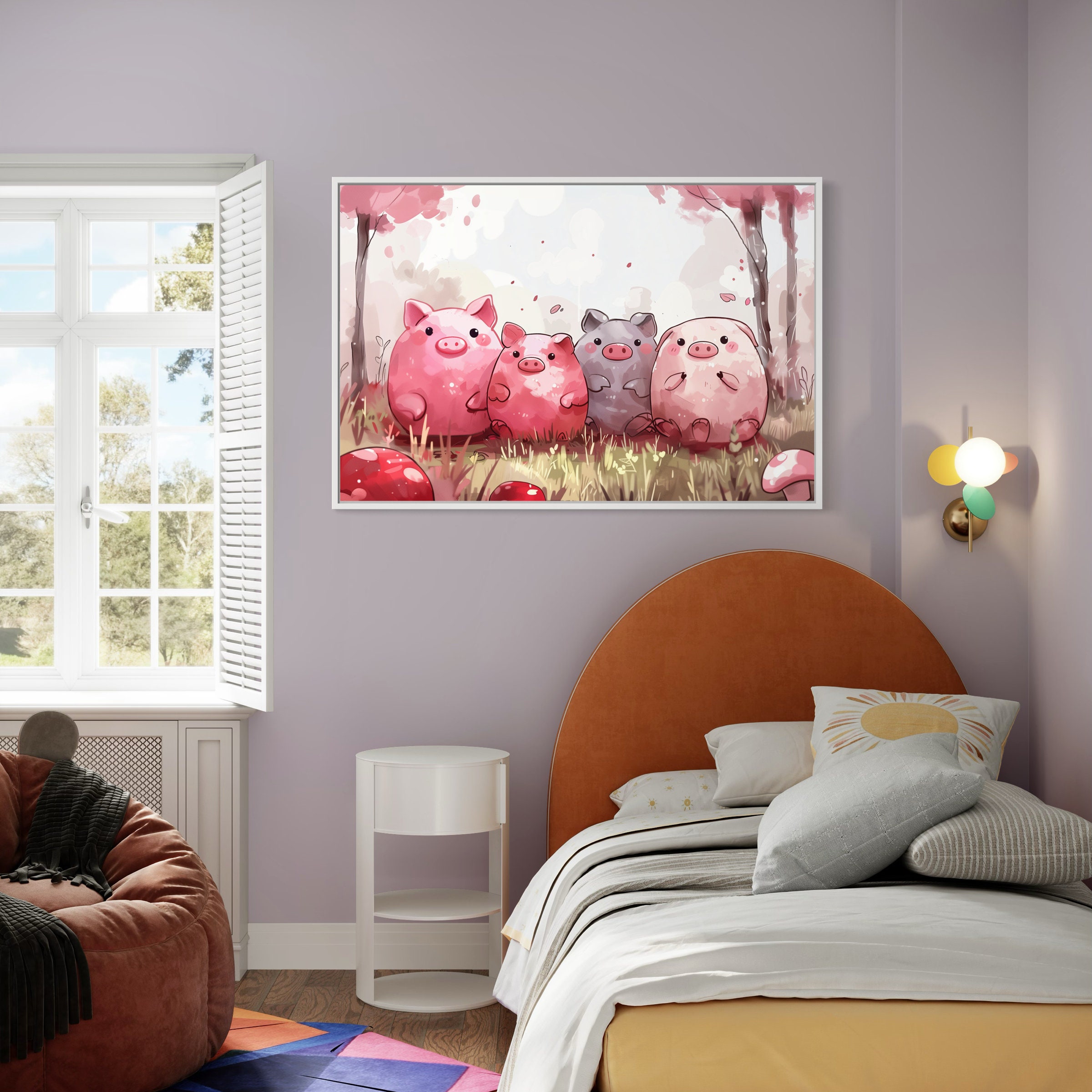 A Family Portrait of Cute Kawaii Pigs in Animation Cartoon Style Wall ...