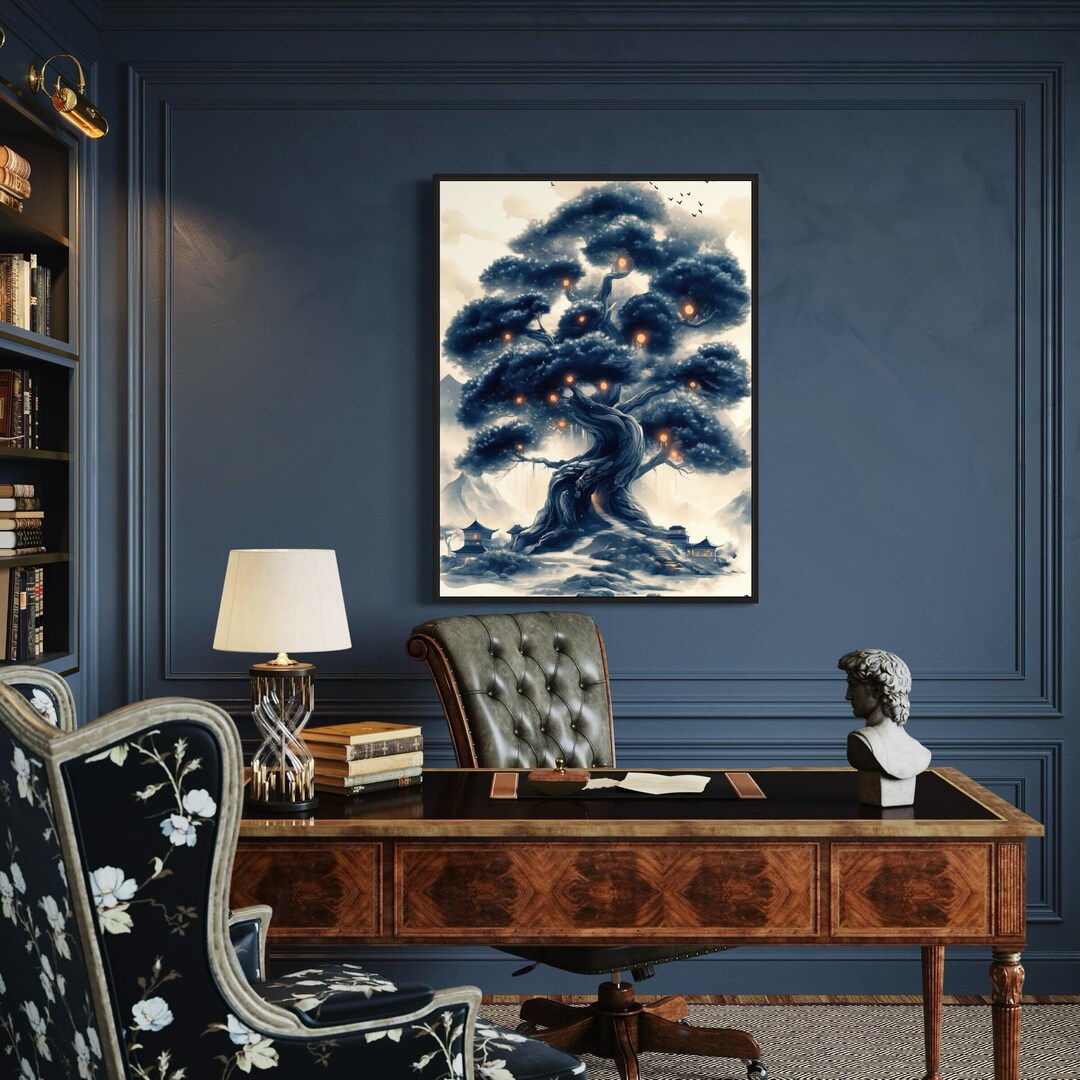 Chinese Mystical Ancient Lantern Tree With Traditional Pagodas Mountain ...