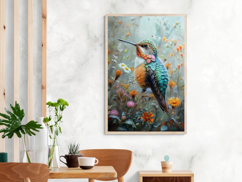 Peaceful Vibrant Hummingbird in A Wildflower Field Illustration High ...