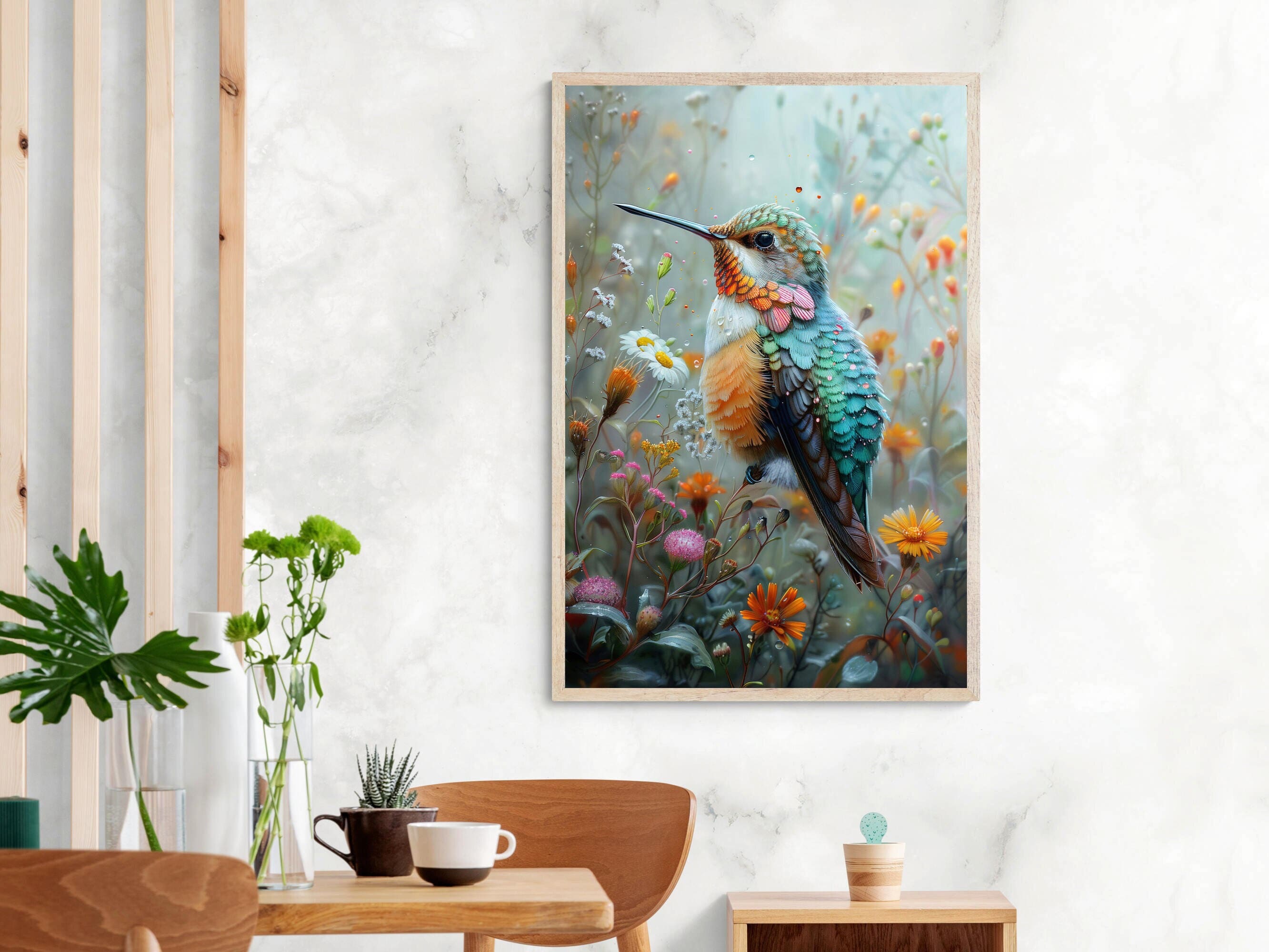 Peaceful Vibrant Hummingbird in A Wildflower Field Illustration High ...