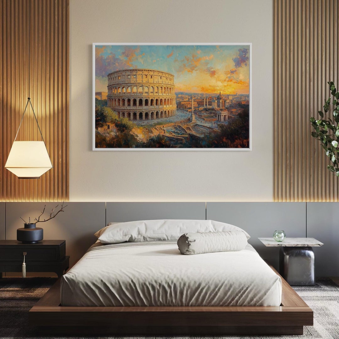 Vintage Oil Painting of Roman Colosseum at Sunset Ethereal Colors ...