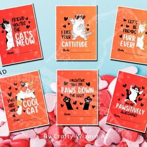 Printable Cat Valentine's Day Cards, Classroom Valentine's Day Cards ...