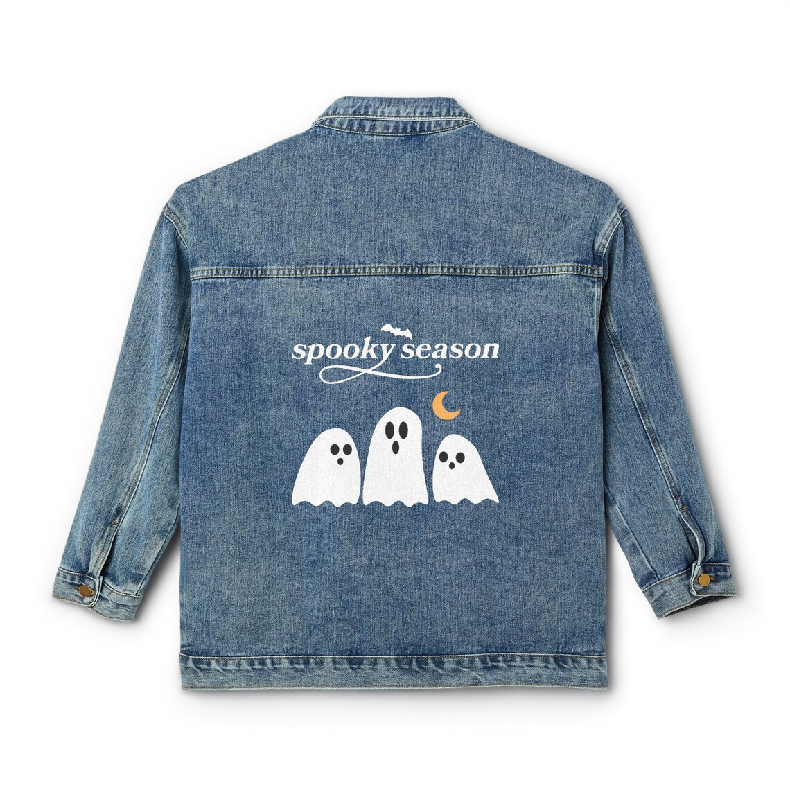 Spooky Season Women's Denim Jacket sizes S-2XL HALLOWEEN Design With ...