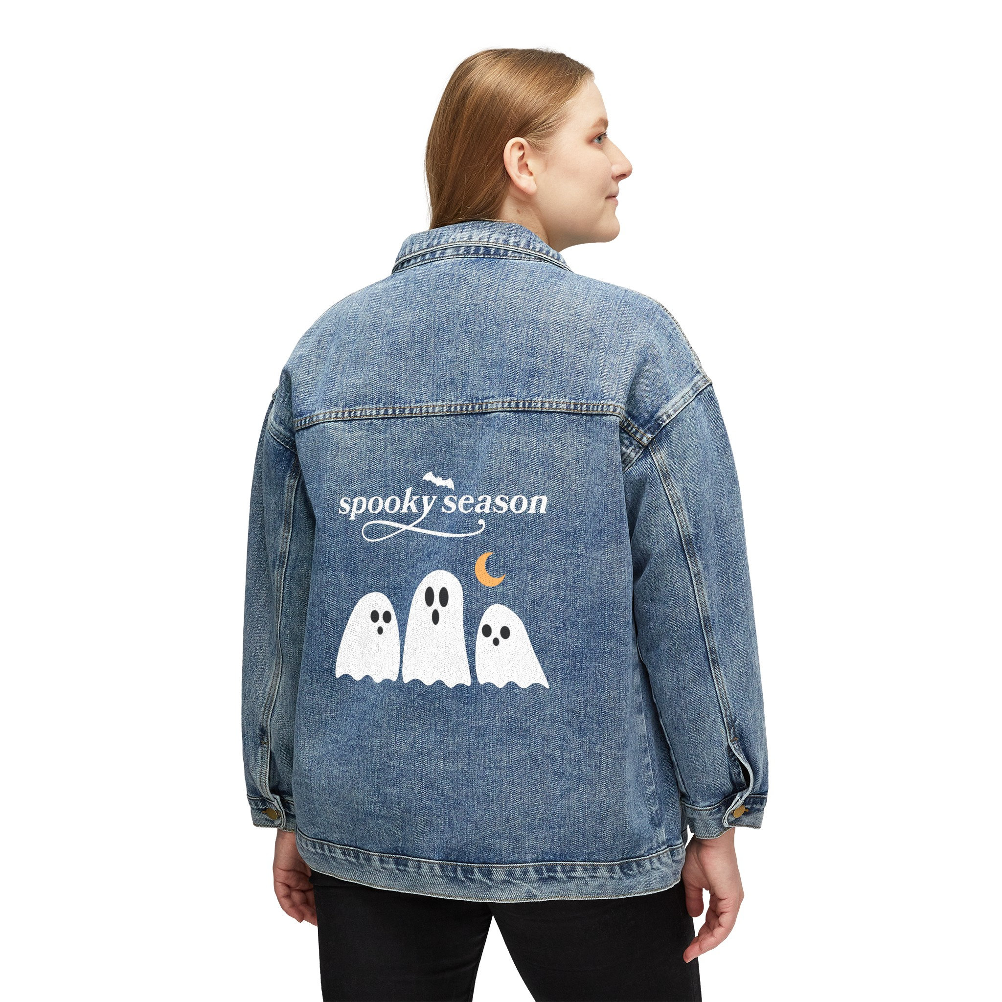 Spooky Season Women's Denim Jacket sizes S-2XL HALLOWEEN Design With ...
