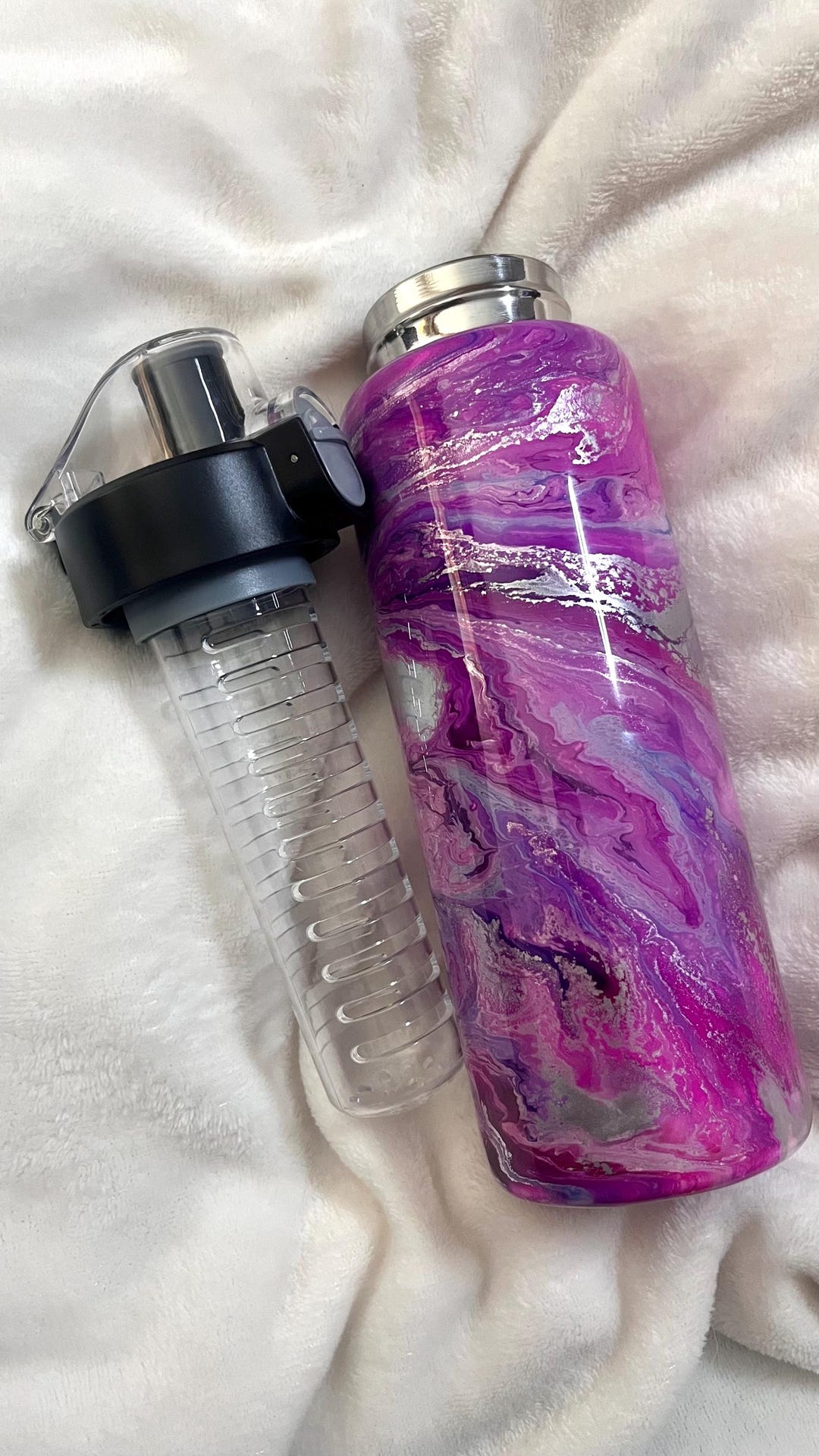 Handmade Pink Silver Swirl Steel Bottle, Alcohol Ink Epoxy, Fruit ...