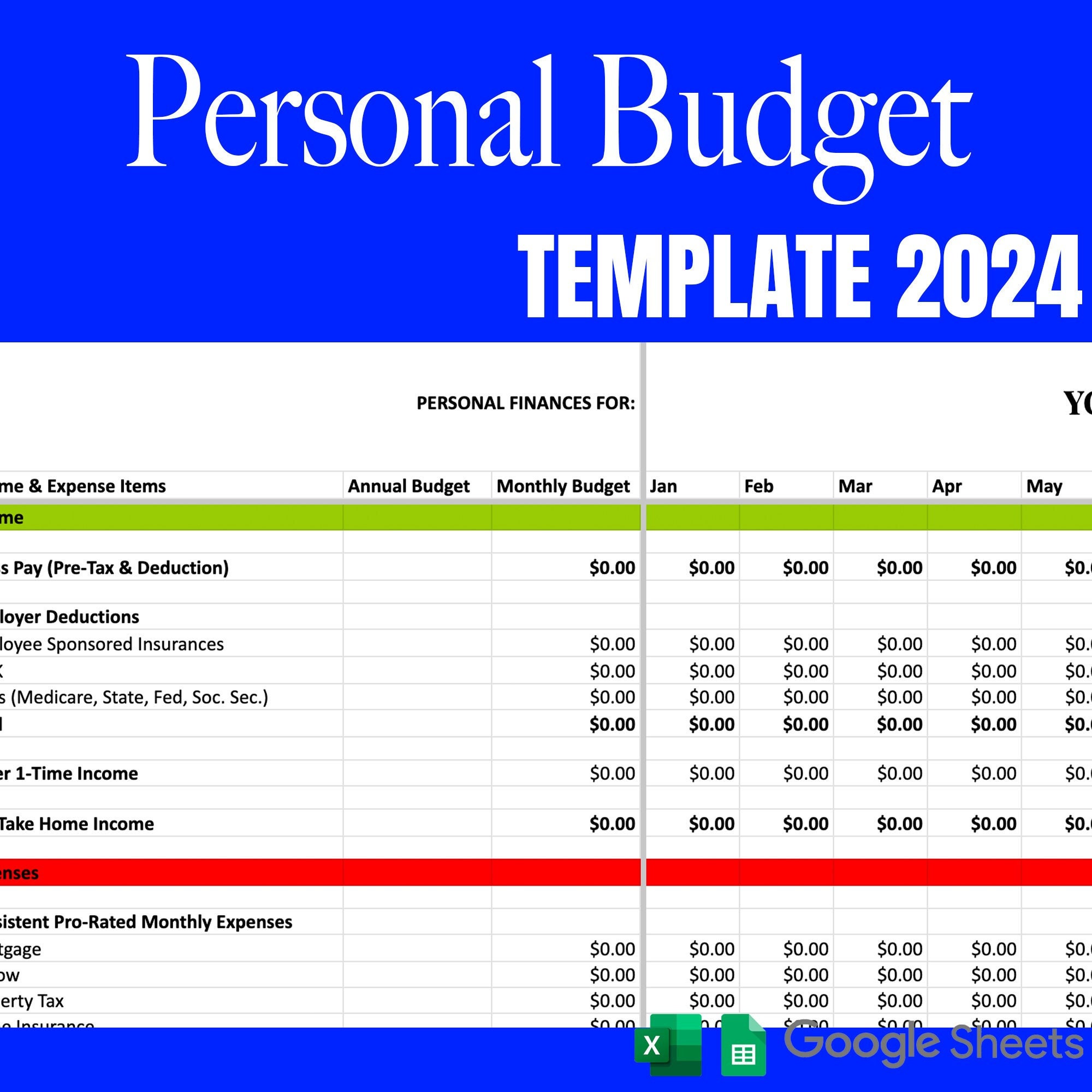 Personal Budget Template 2024 - Etsy