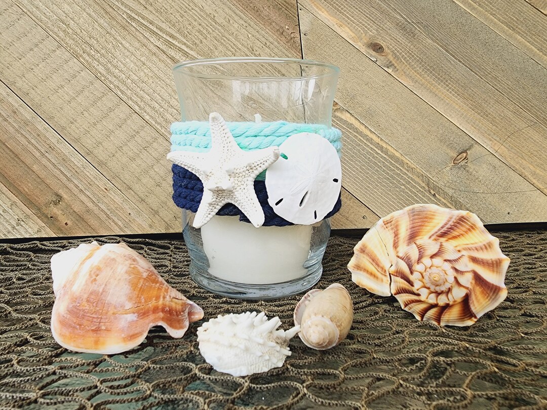 Coastal Candle Holder for 3 Candle With Navy and Aqua Nautical Rope and ...