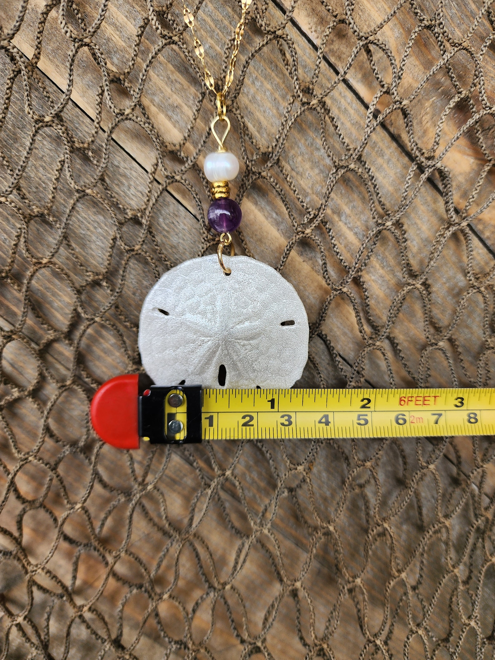 Genuine Handmade Sand Dollar Necklace, Accented With Amethyst and Fresh ...