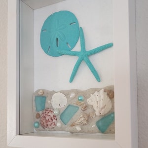 Seashell Shadow Box: SW Florida Beach Decor, Aqua Sea Glass (5x7) - Etsy