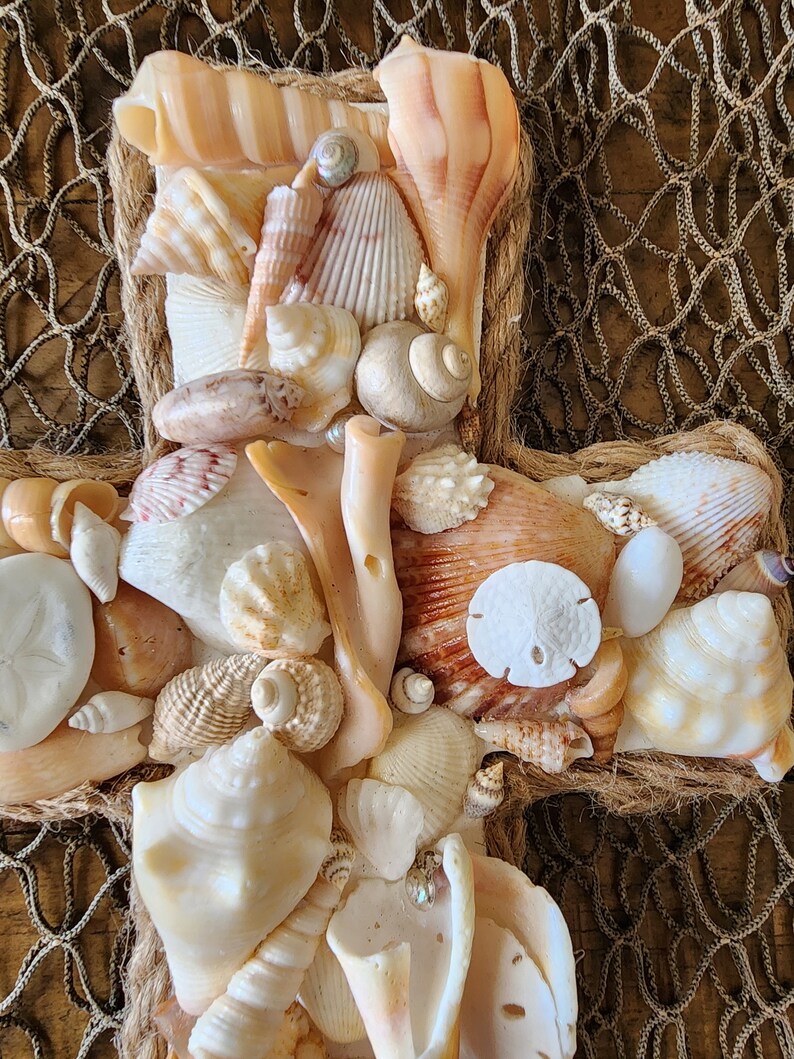 Seashell Cross, Coastal Cross Wall Art Hanging, Seashell Wall Hanging ...