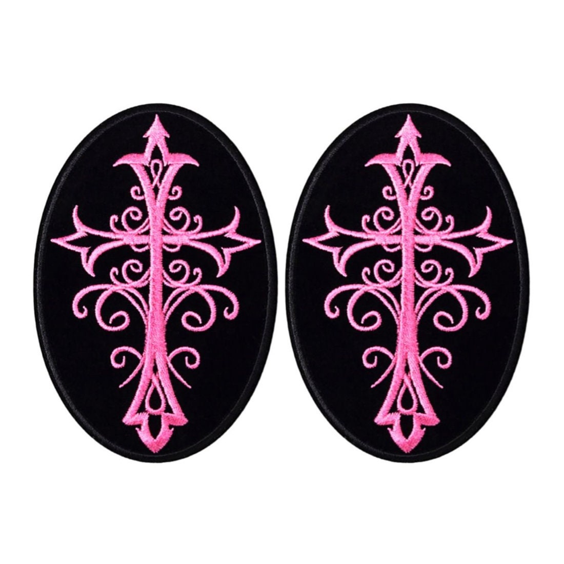 Pink Crucifix Cross Embroidered Patch - 2pc 3 X 5 Inch Iron on Sew on ...