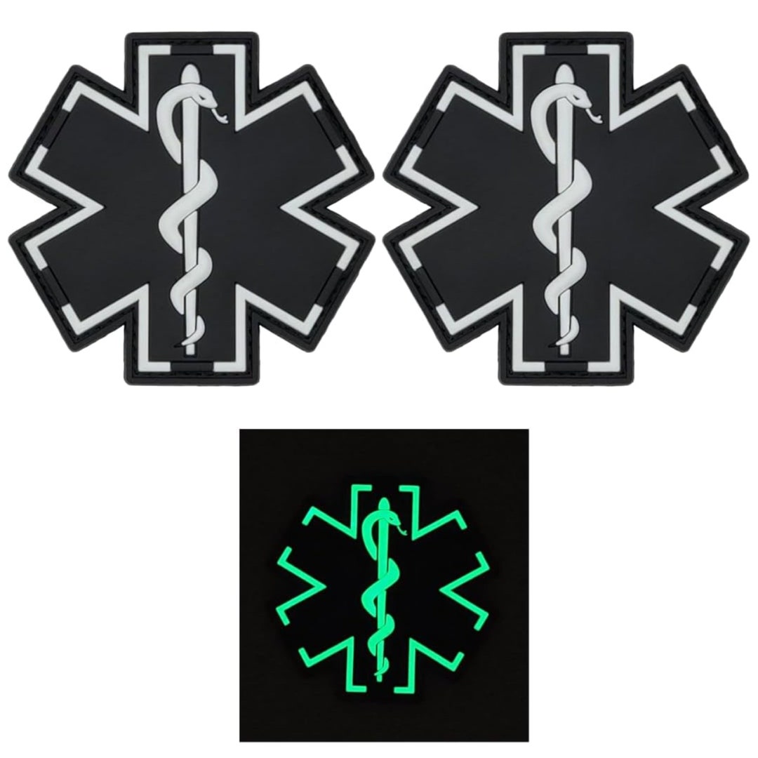 EMT Medic Paramedic 3D PVC Rubber Glow in the Dark Patch 2pc Bundle - 2.5 X 2.5 Inch Hook ...