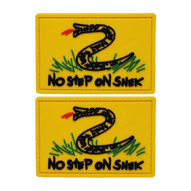 No Step on Snek PVC Rubber Patch - 2pc 3 X 2 Inch Hook Fastener Backing ...