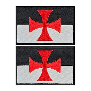 Knights Templar Flag Embroidered Morale Patch - 2pc 3 X 2 Inch Hook ...
