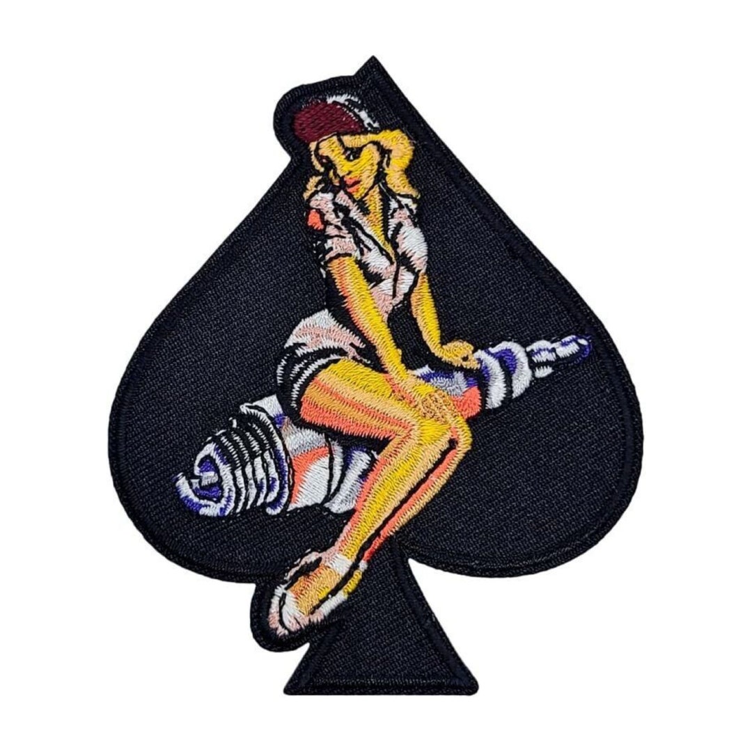Spark Plug Spade Pin up Embroidered Biker Patch - 3.5 X 3 Inch Iron on ...