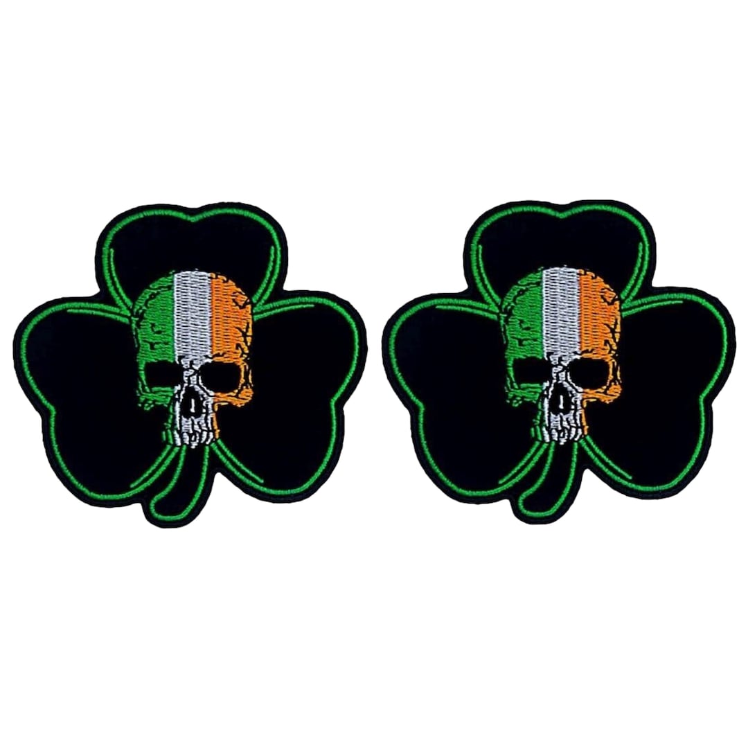 Irish Shamrock Skull Embroidered Patch 2pc - 3.5 Inch Iron on or Sew On ...