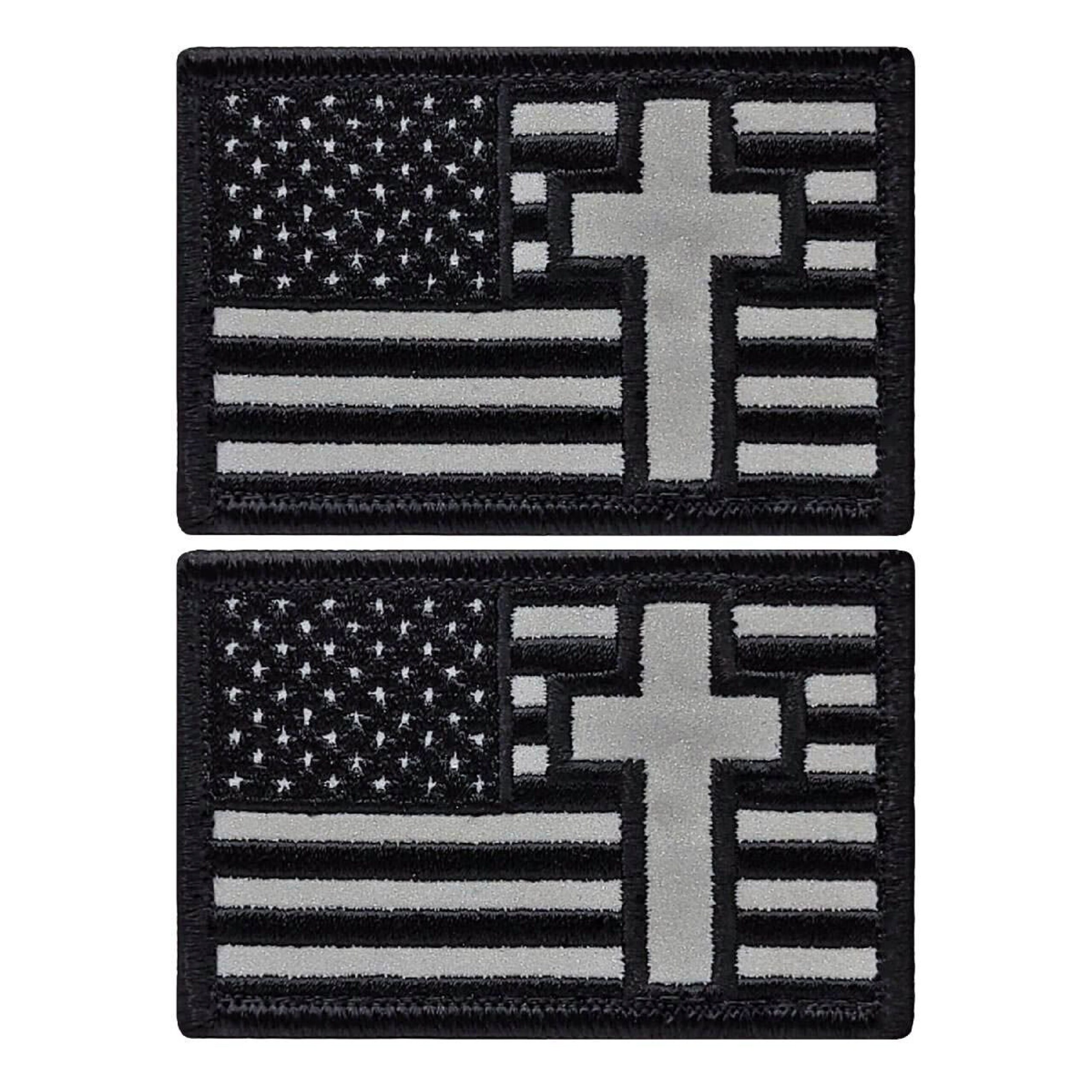 Reflective Cross USA American Flag Christian Cross Patch - 3 X 2 Inch ...
