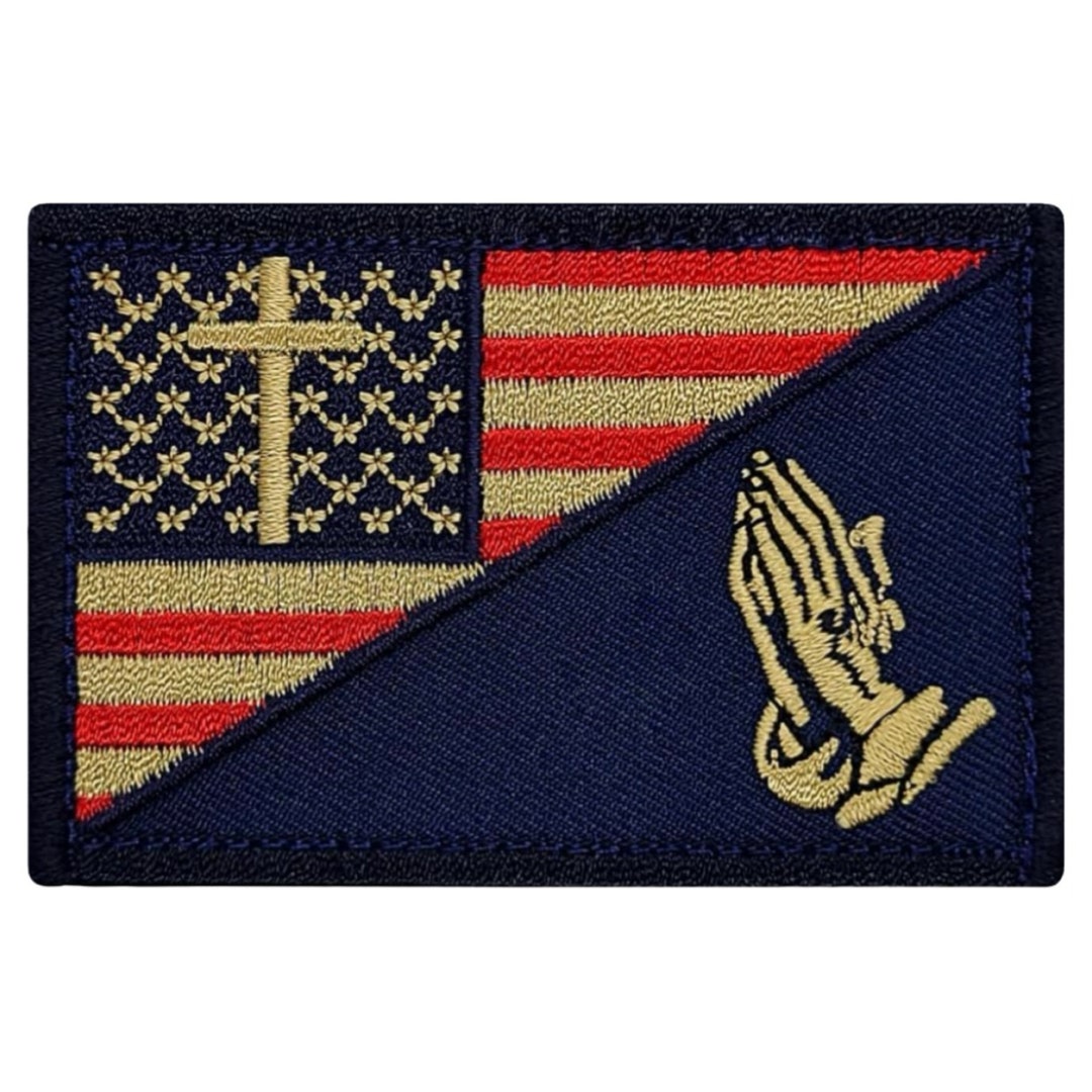 Praying Hands Cross USA Flag Subdued in God Christian Patch - 3 X 2 ...