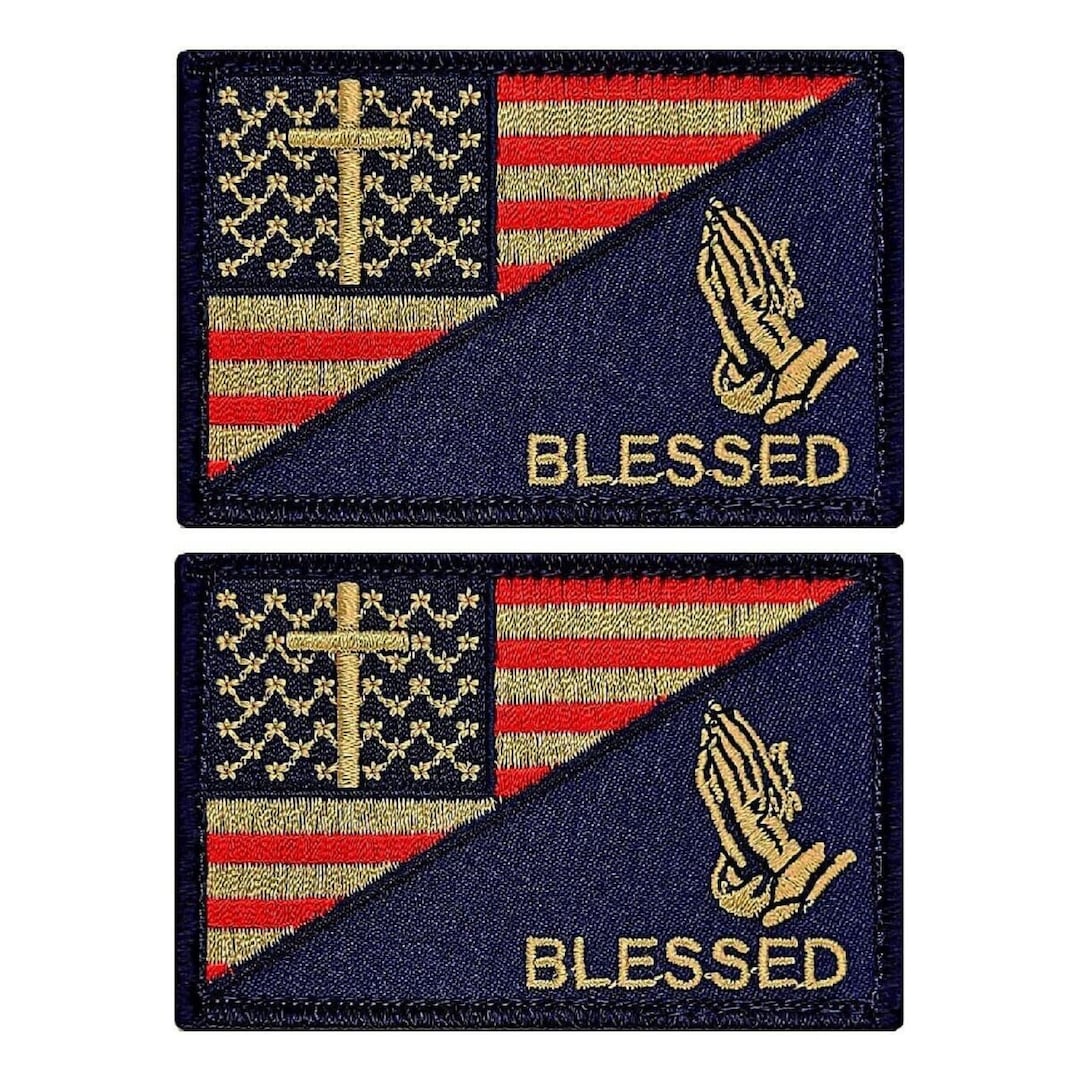 Blessed Praying Hand Cross USA Flag Subdued Patch 2pc Bundle - 3 X 2 ...
