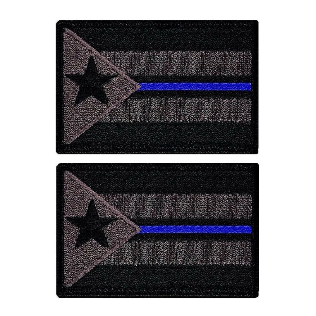 Puerto Rico Flag Police Thin Blue Line Patch - 2pc 3 X 2 Inch Hook Fastener Backing - Etsy