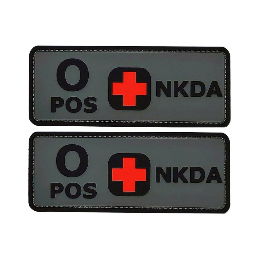 Blood Type O+ Positive NKDA ACU Dark Pvc Rubber Patch - 2pc 4 X 1.5 Inch Hook Fastener Backing ...
