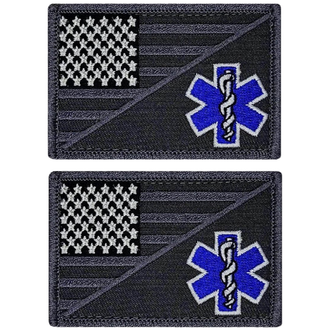 USA Flag Medic EMT EMS Patch - 2pc Bundle 3 X 2 Inch Hook Fastener ...