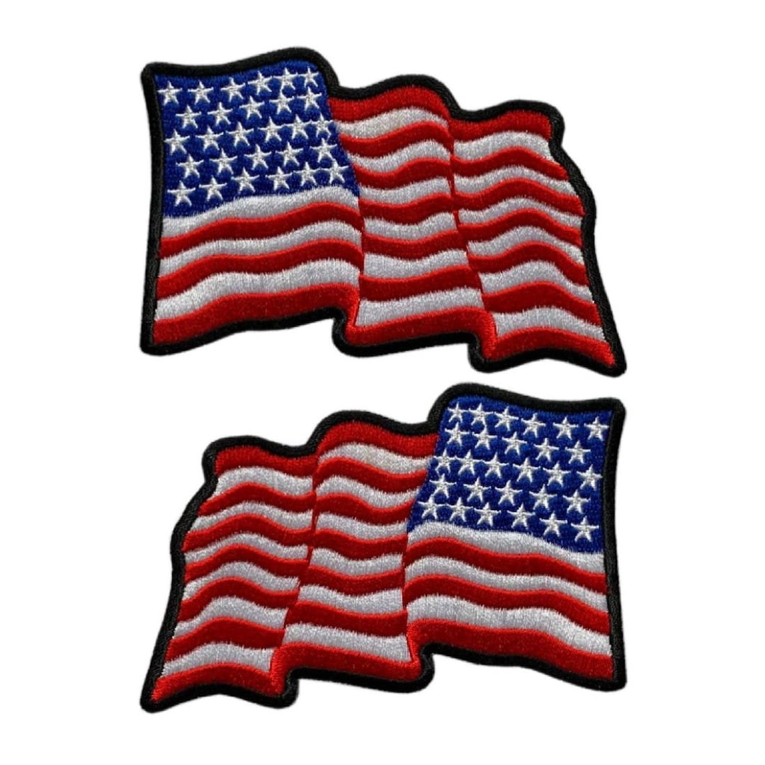 American Flag With Reversed Waving USA Flag Patch - 2pc 4 X 3 Inch Iron ...