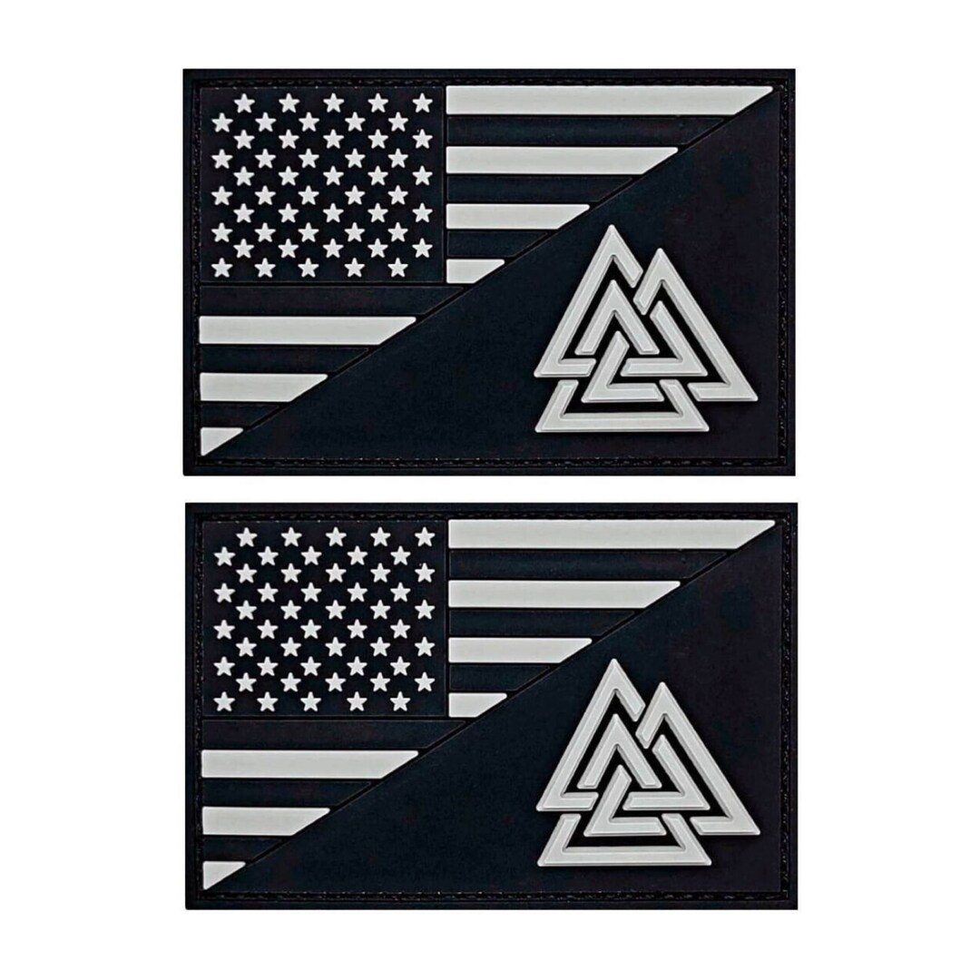 Valknut USA Flag Viking Odin 3D PVC Rubber Patch - 2pc 3 X 2 Inch Hook ...