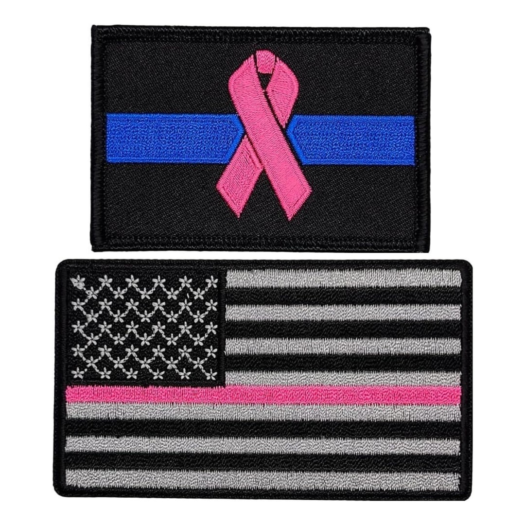American Flag Pink Line Breast Cancer Awareness Patch - 2pc Iron on or ...