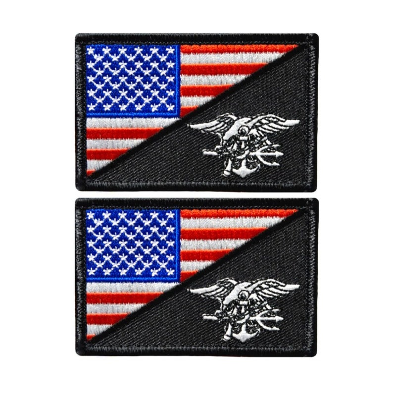 USA Flag Seal Trident Embroidered Morale Patch - 2pc 3 X 2 Inch Hook ...