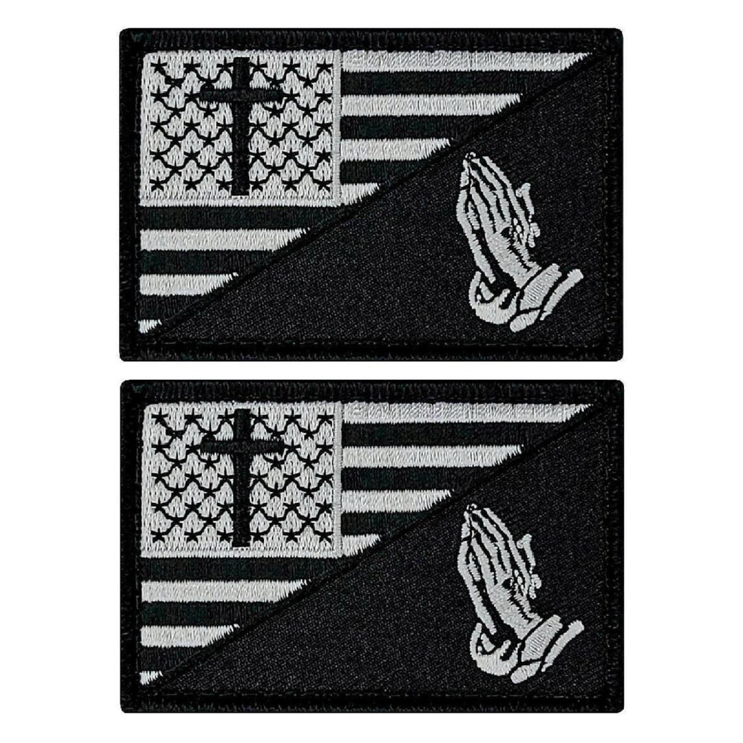 Praying Hands Cross USA Flag Subdued in God Christian Patch - 2pc 3 X 2 ...