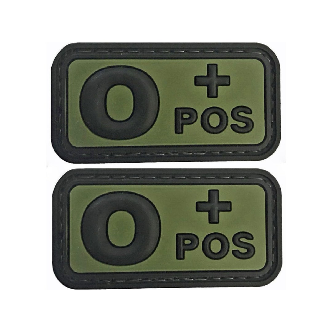 Blood Type O+ Positive PVC Rubber Morale Patch - 2pc 2 X 1 Inch Hook ...