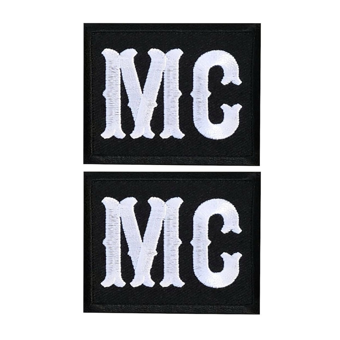 White on Black MC Motorcycle Club Patch - 2pc 2.5 X 2 Inch Iron on or ...