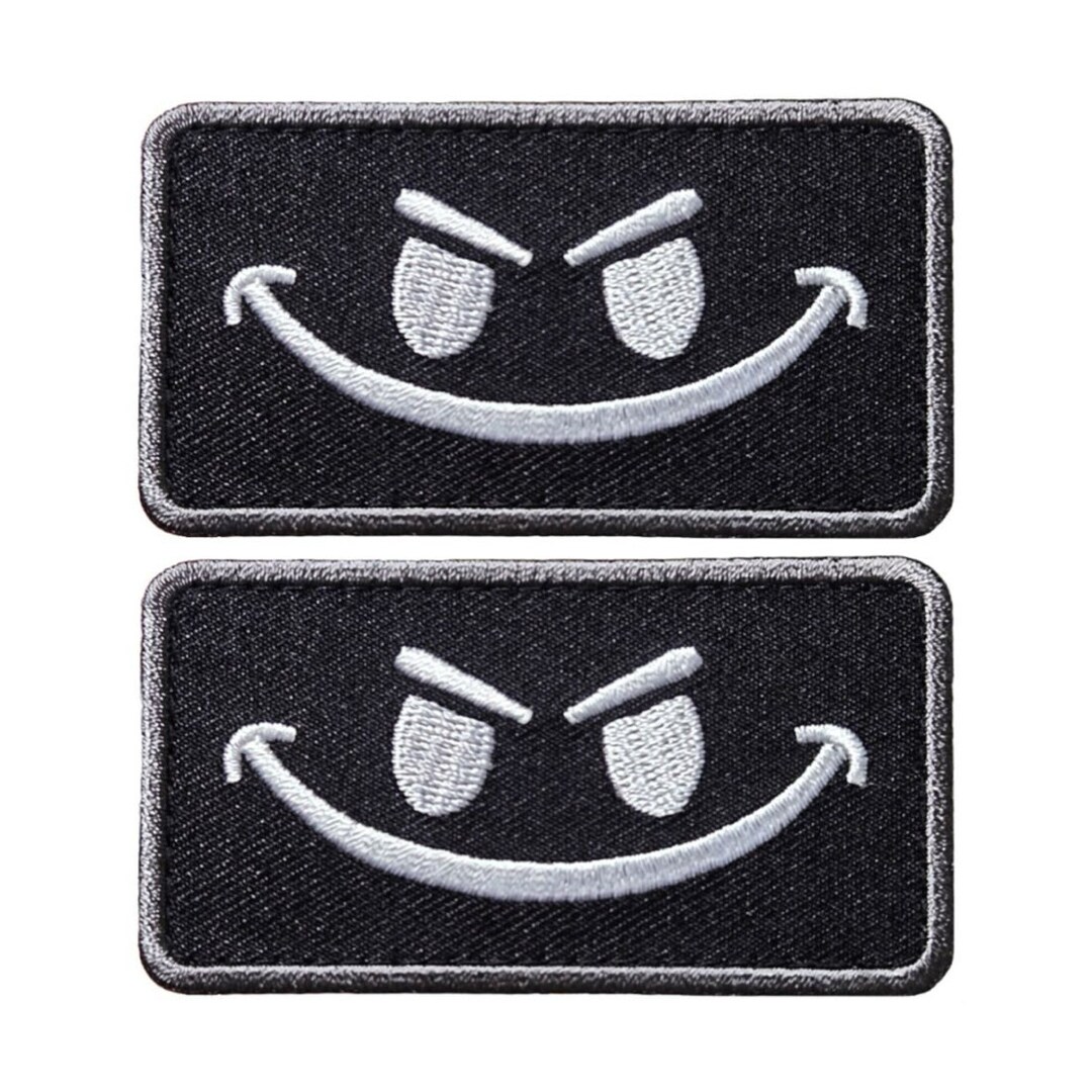 Evil Smiley Face Grin Embroidered Patch - 2pc 3 X 2 Inch Hook Fastener ...
