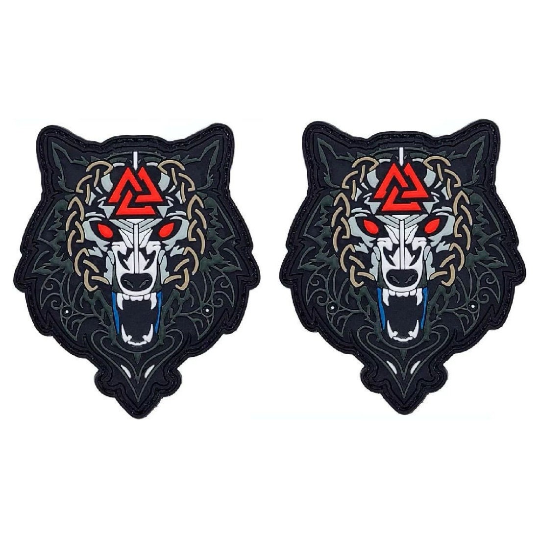 Viking Wolf of Odin Valhalla Valknut 3D-PVC Rubber Patch 2pc 2.5 X 3 ...