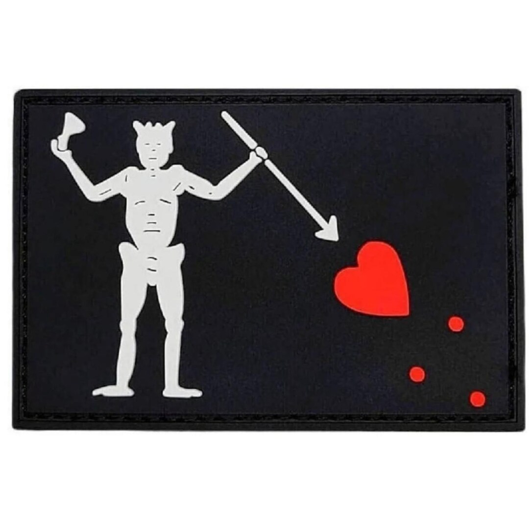 Blackbeard Pirate Flag PVC Rubber Patch - 3 X 2 Inch Hook Fastener ...