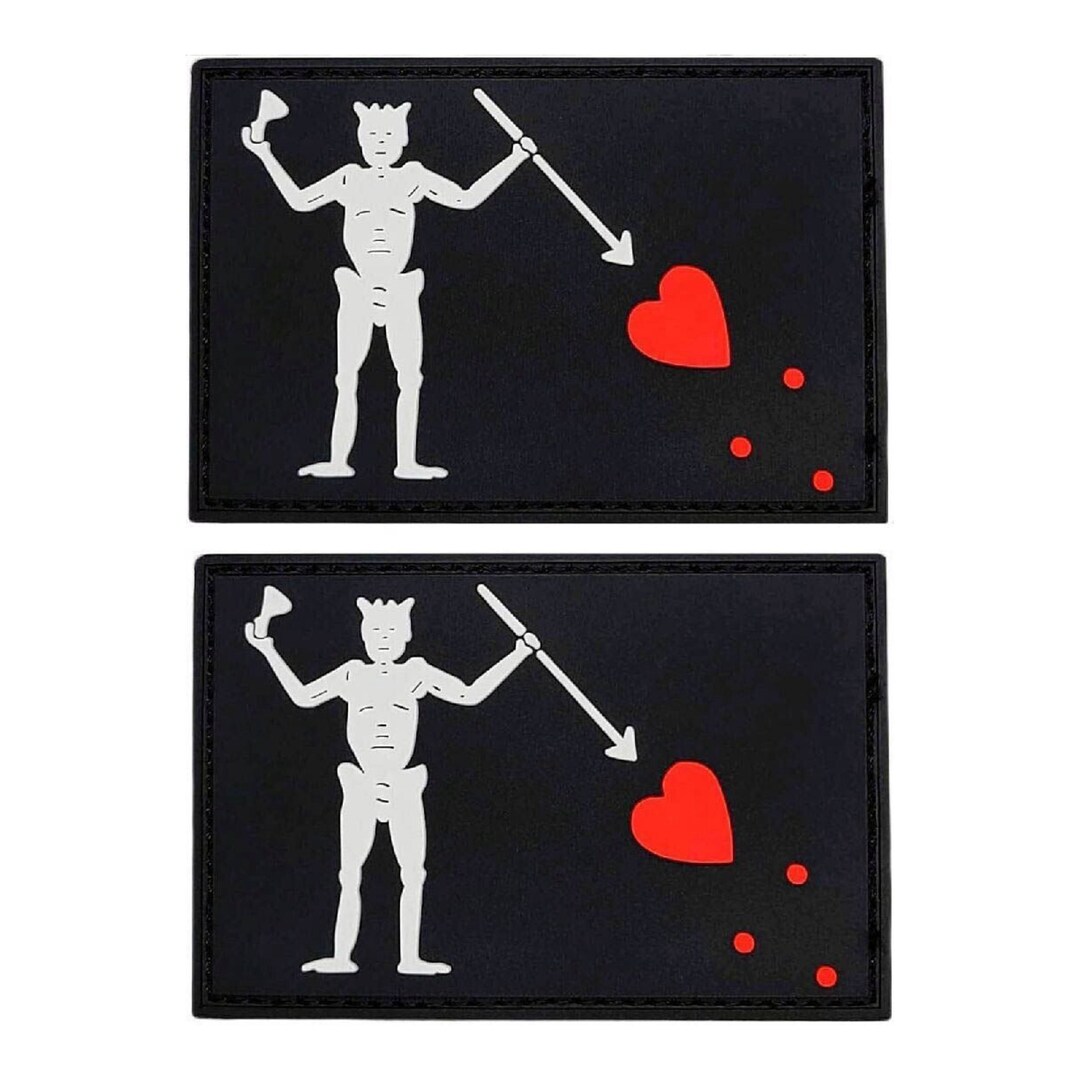 Blackbeard Pirate Flag PVC Rubber Patch - 2pc 3 X 2 Inch Hook Fastener ...