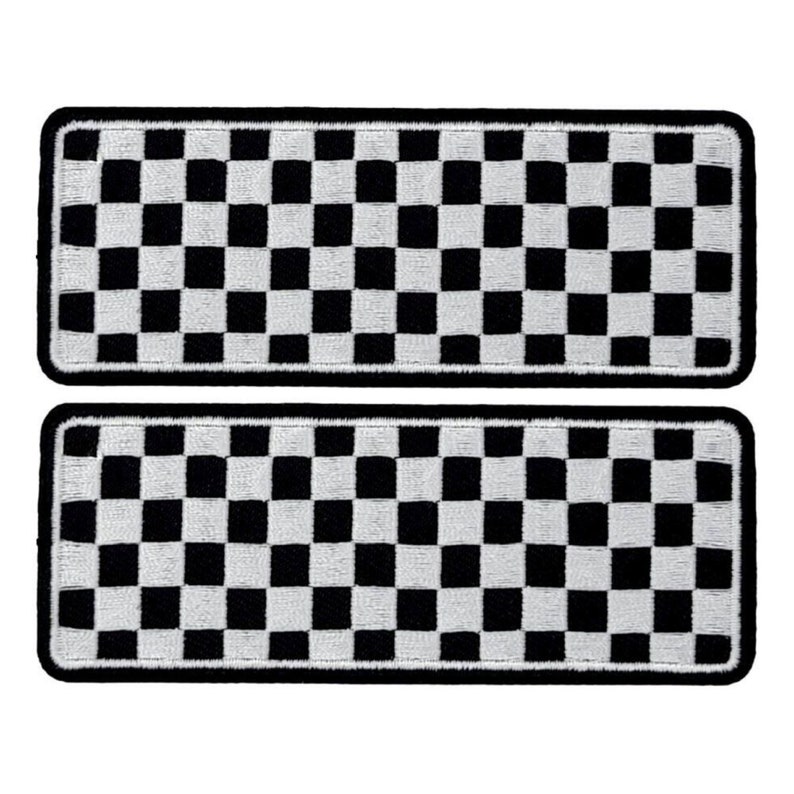Checkered Flag Racing Strip Embroidered Patch 2pc Bundle 4 X 1.5 Inch Heat Sealed Iron on or Sew ...
