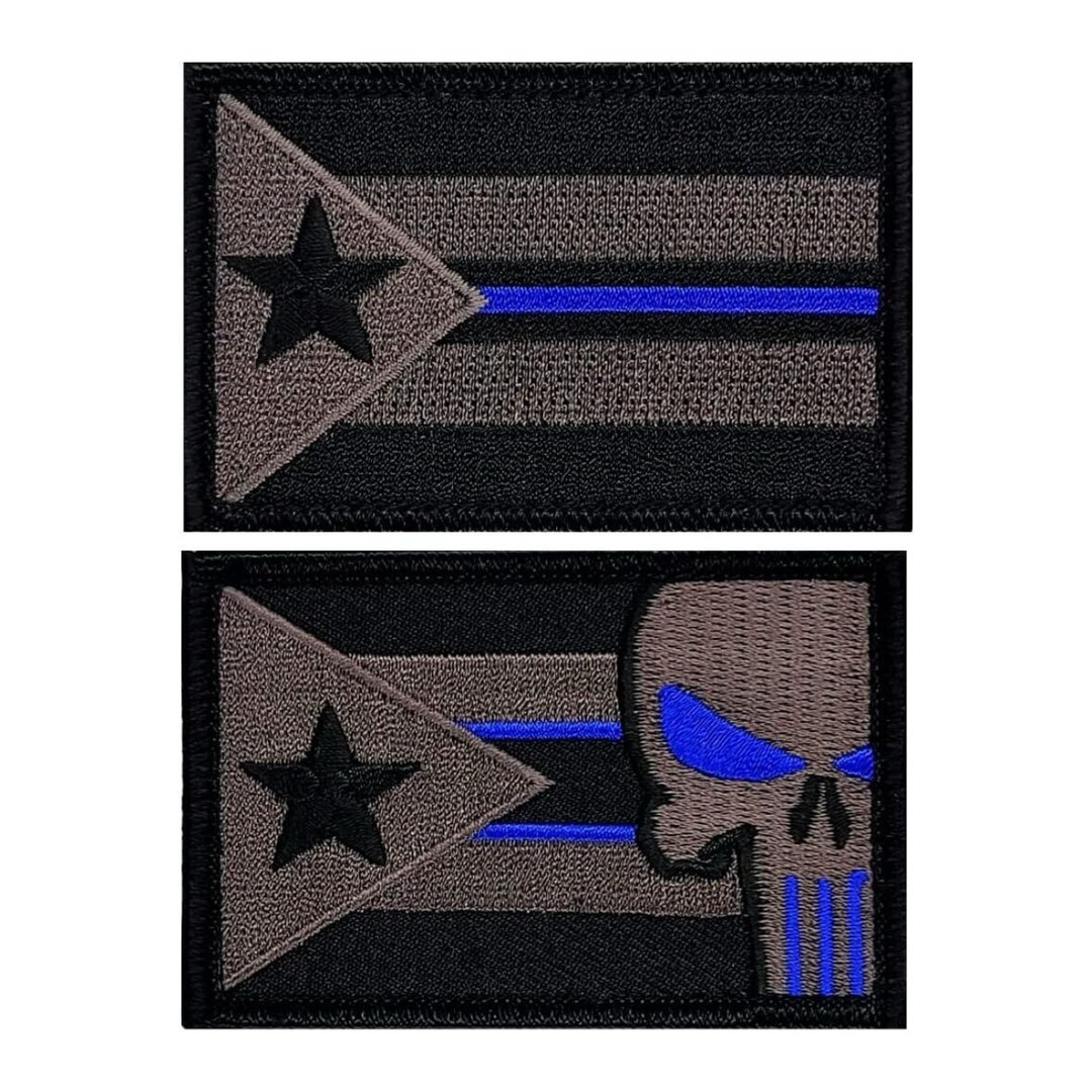 Puerto Rico Flag Thin Blue Line Leo Skull Patch - 2pc 3 X 2 Inch Hook ...