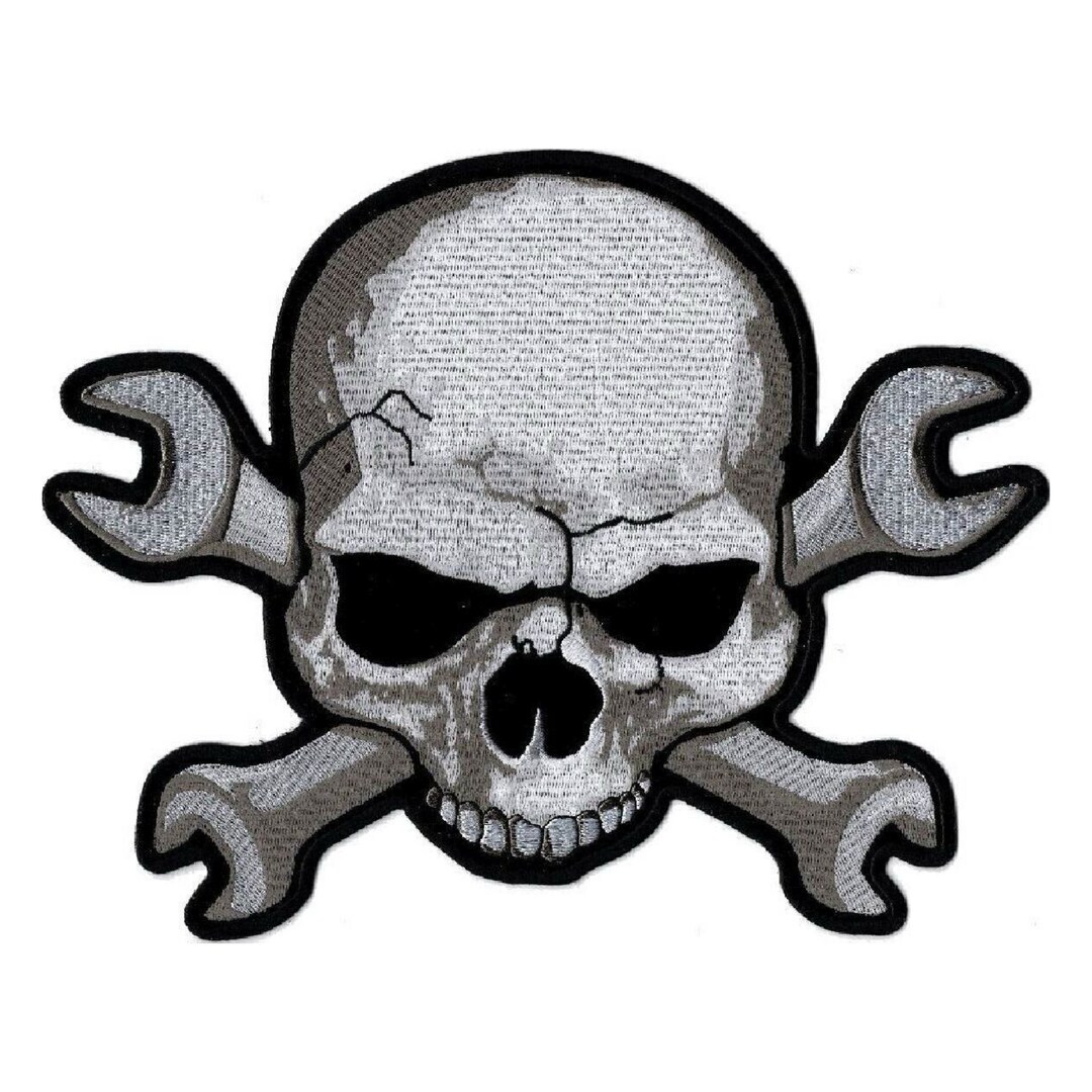 Skull Wrench Cross Mechanic Jacket Vest Back Patch - 10 X 8.5 Inch Iron ...