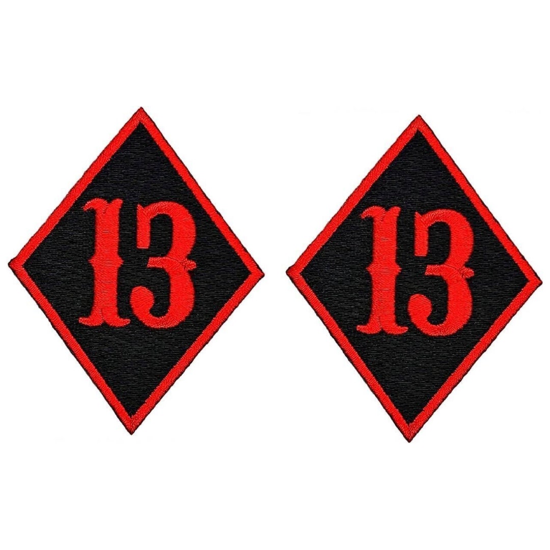 Diamond Lucky Number 13 Embroidered Patch - 2pc 3 X 2 Inch Iron on or ...