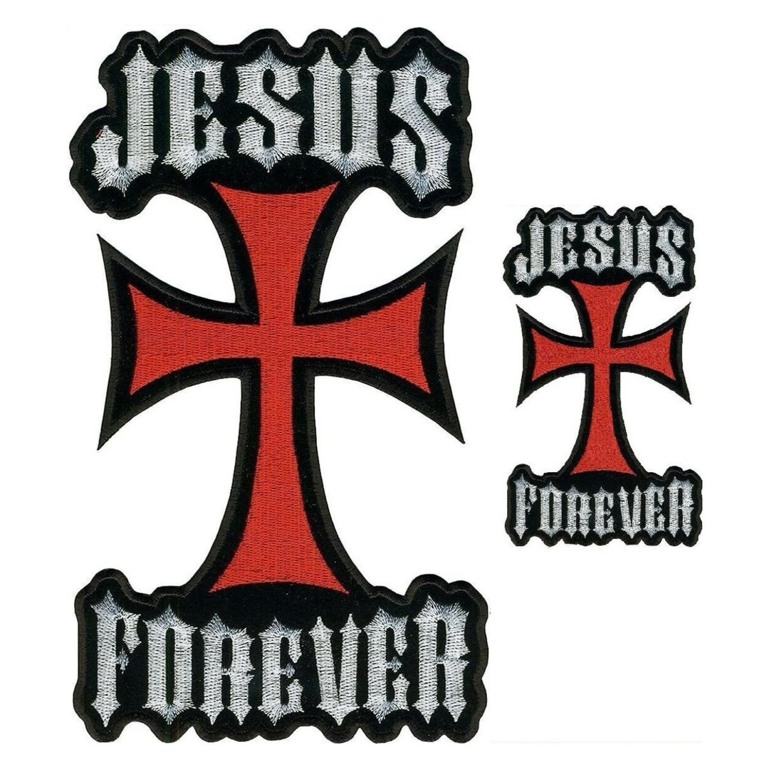 Jesus Forever Cross Christian Jacket Vest Back Patch 2pc - Iron on or ...