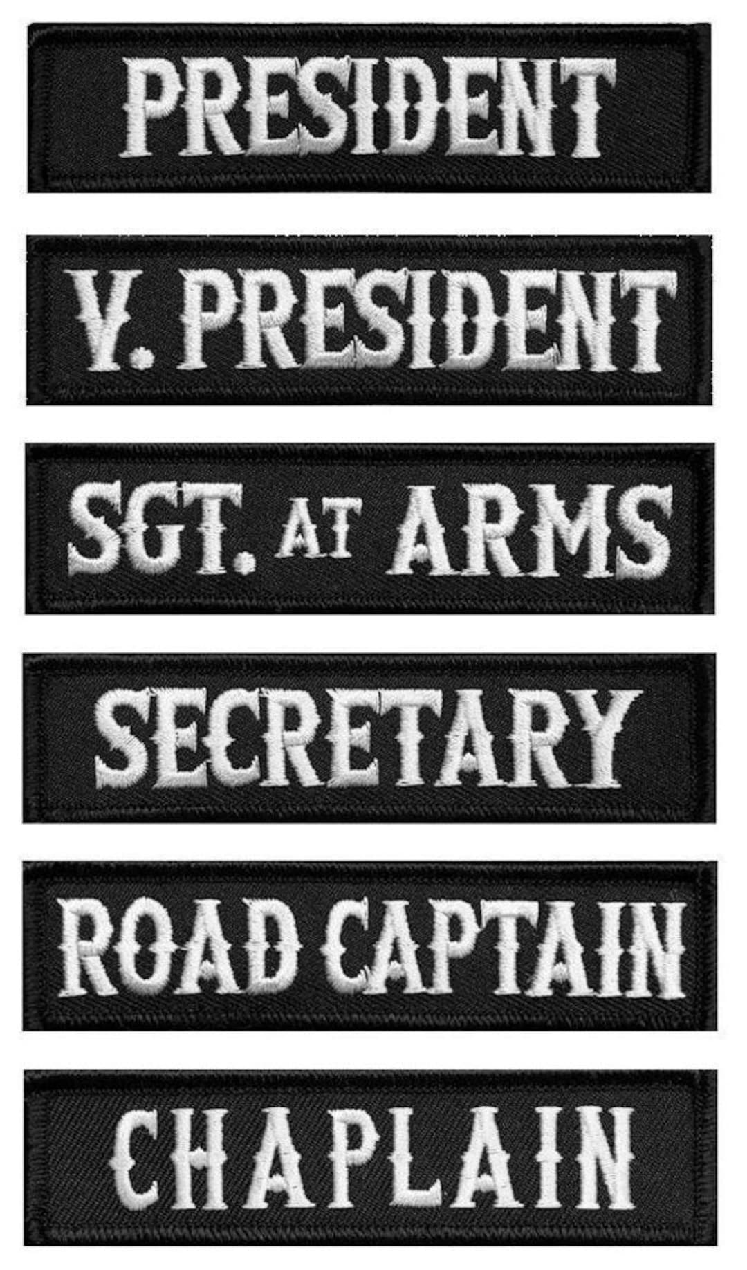 Officer Title Rank Vest Patches President VP Chaplain MC Biker Club 6pc ...