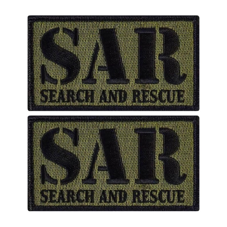 Sar Search And Rescue Embroidered Tactical Patch 2pc 35 X 2 Inch Hook Fastener Backing Etsy