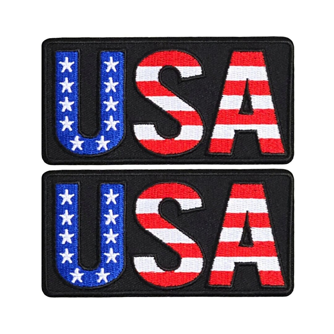 USA Patriotic Name Tag Embroidered Patch - 2pc 4 X 2 Inch Iron on or ...